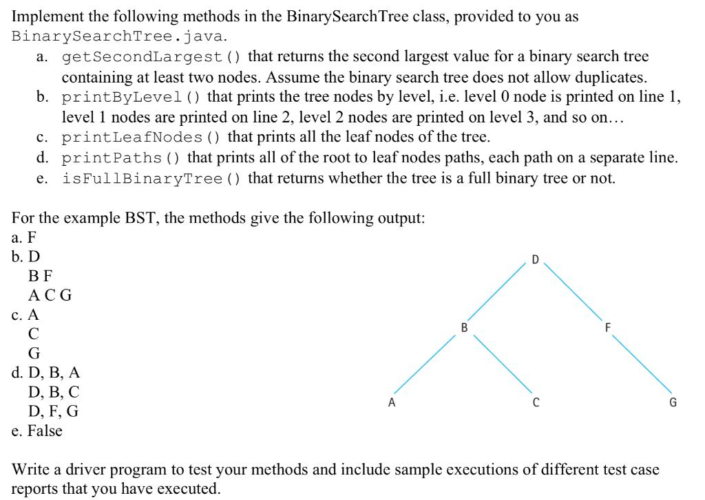 Implement the following methods in the BinarySearch | Chegg.com