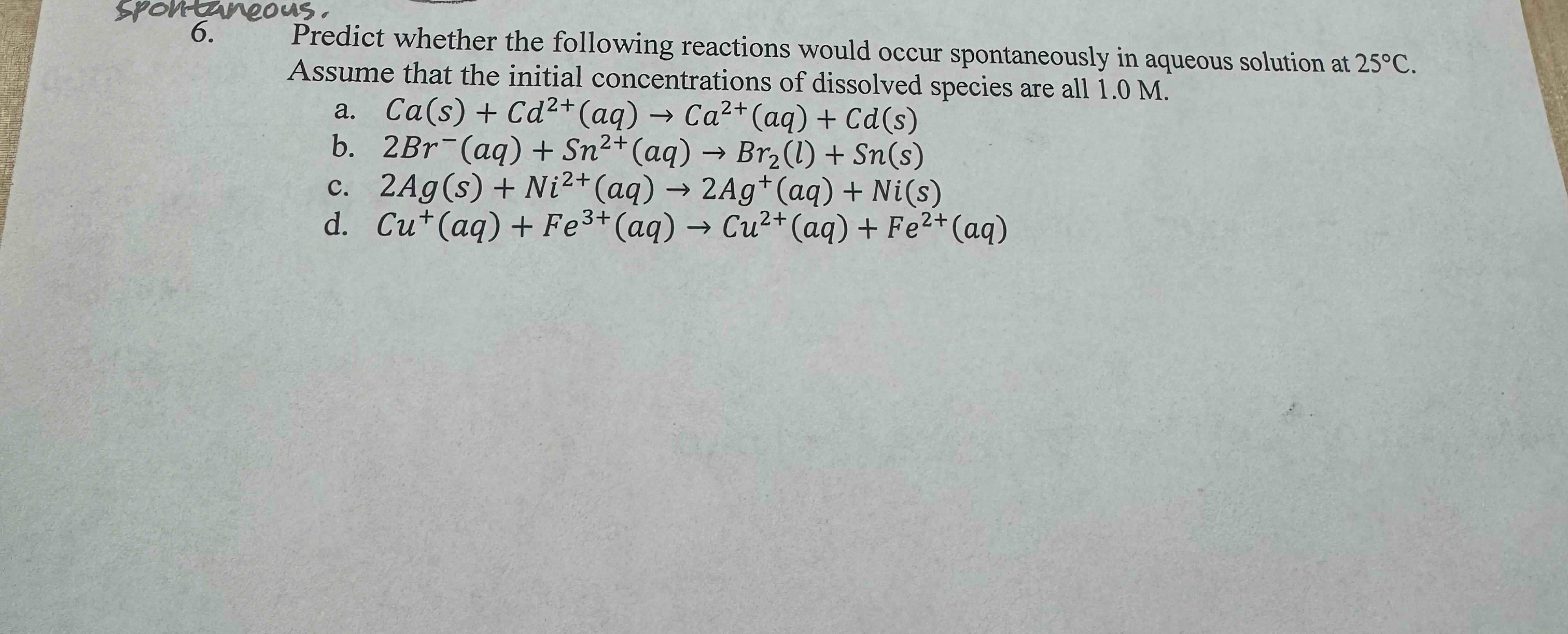 High Quality SOLUTION Predict whether the following reactions would occur | Chegg.com