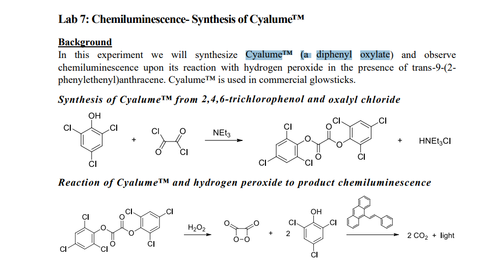 Solved Is the Cyalume™ directly producing the | Chegg.com