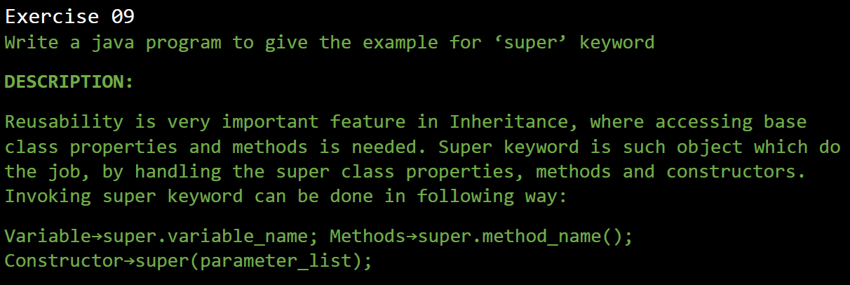 Solved Exercise 09 Write a java program to give the example | Chegg.com