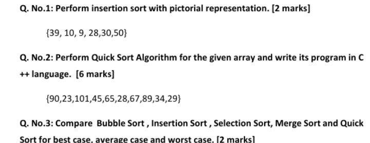 Solved Q. No.1: Perform insertion sort with pictorial | Chegg.com