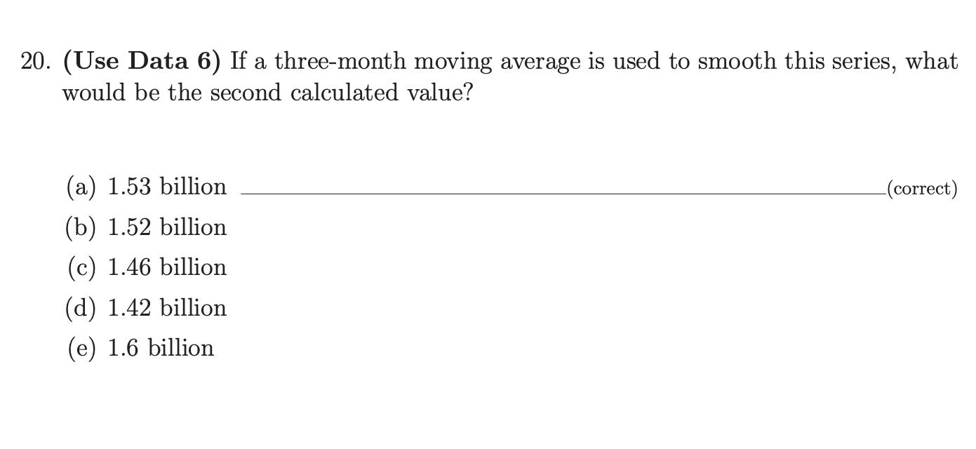 Solved 20. (Use Data 6) If a three-month moving average is | Chegg.com