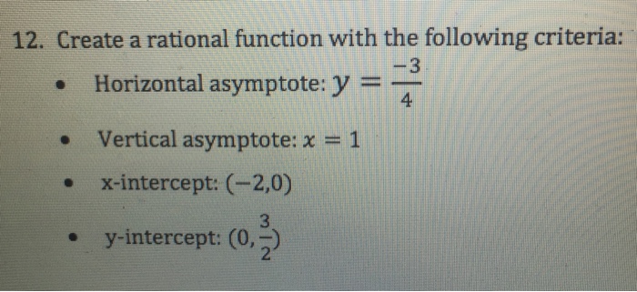 Solved Create a rational function with the following | Chegg.com