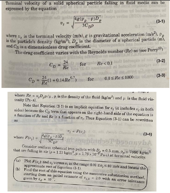 Solved Terminal velocity of a solid spherical particle | Chegg.com