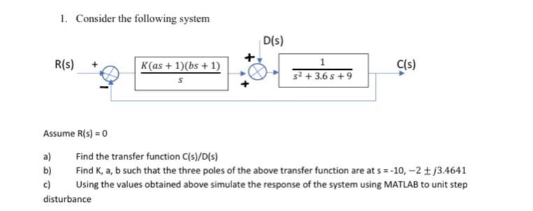 Solved 1. Consider the following system D(s) R(s) Kas + | Chegg.com