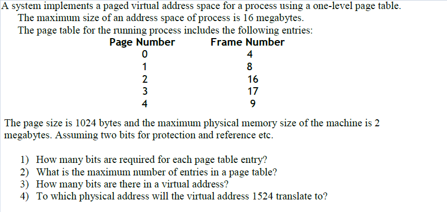 Solved A system implements a paged virtual address space for | Chegg.com