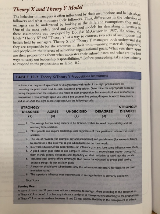 Solved Based on the theory X/Theory Y model of leadership , | Chegg.com