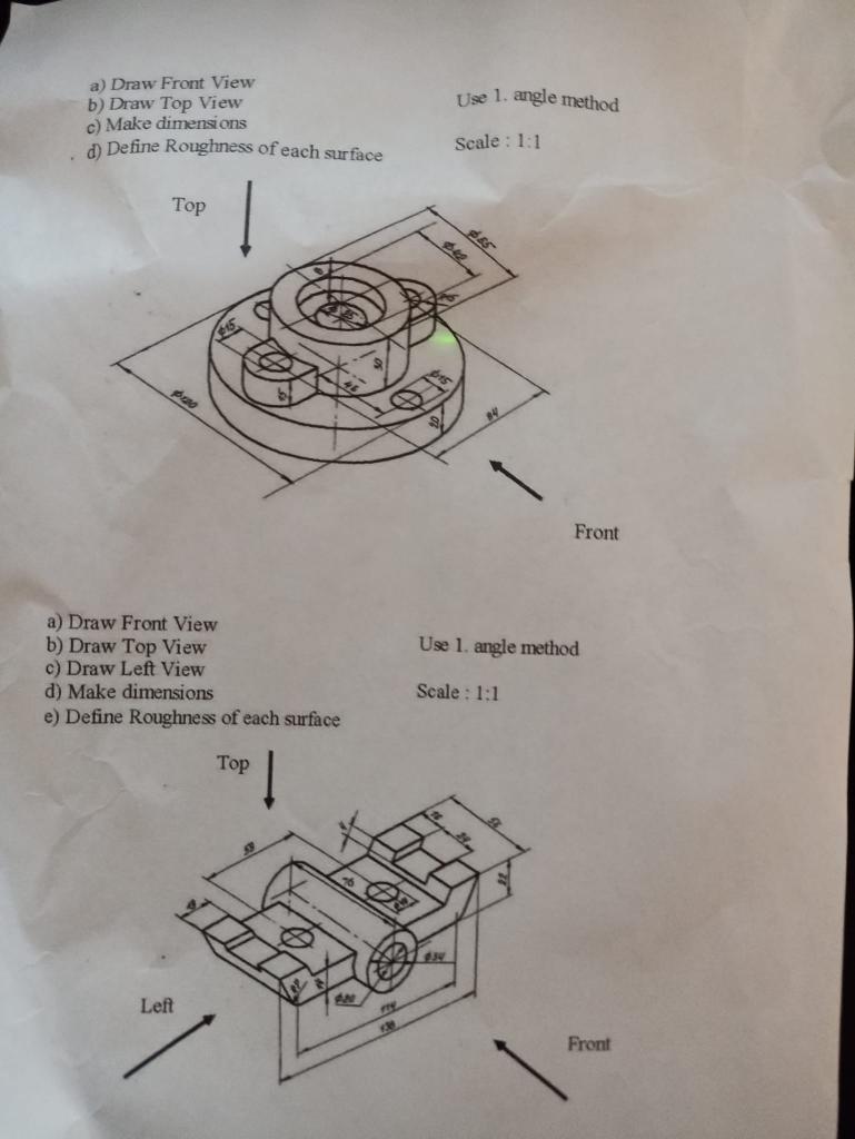 Solved Use 1. angle method a) Draw Front View b) Draw Top | Chegg.com