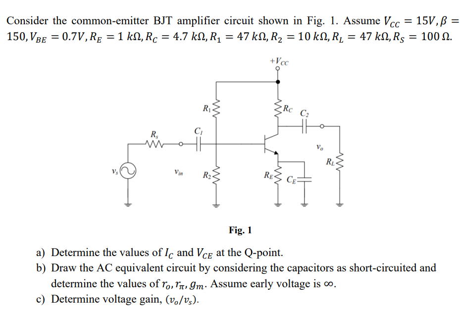 Solved Consider the common-emitter BJT amplifier circuit | Chegg.com