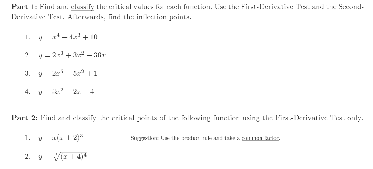 Solved Part 1: Find and classify the critical values for | Chegg.com
