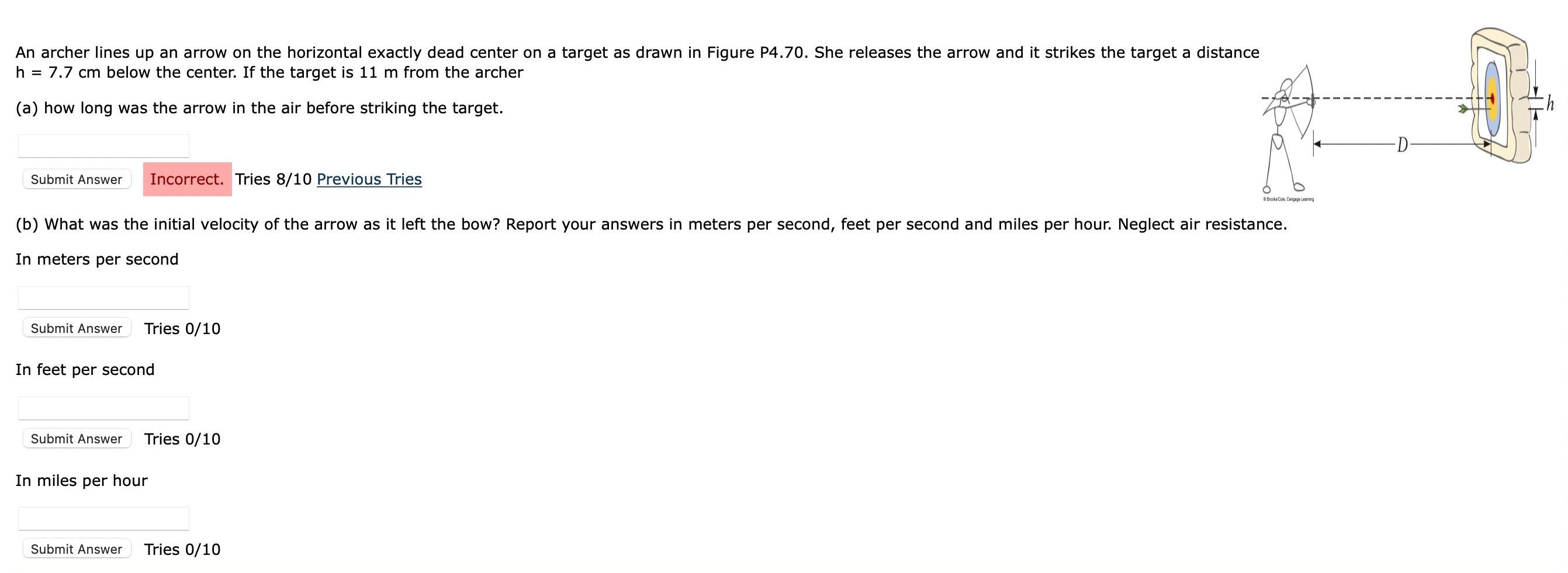 Solved An archer lines up an arrow on the horizontal exactly | Chegg.com