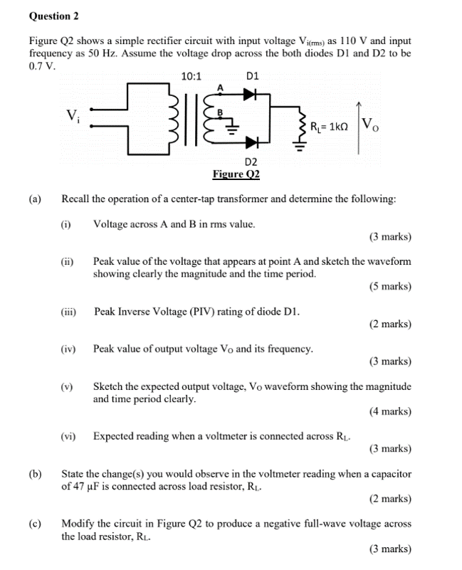 Solved Question 2 Figure Q2 shows a simple rectifier circuit | Chegg.com