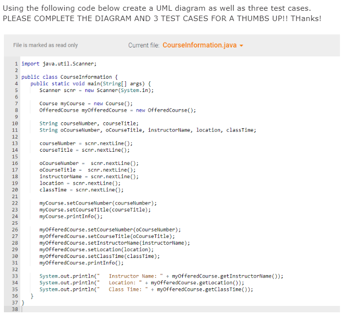 Solved Using the following code below create a UML diagram | Chegg.com
