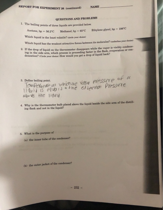 Solved REPORT FOR EXPERIMENT 26 (continued) NAME QUESTIONS | Chegg.com