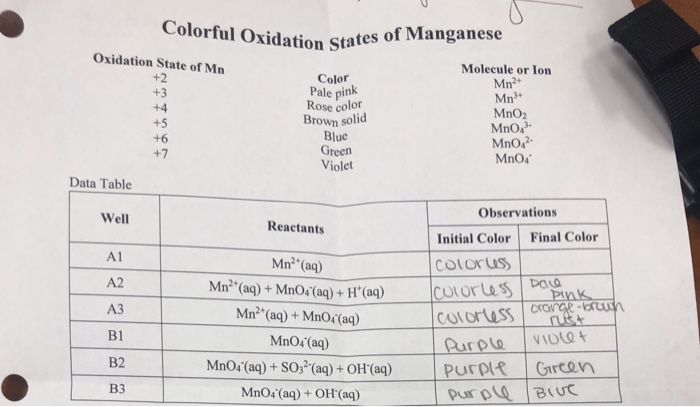 Solved Oxidation States of Manganese Oxidation State of Mn | Chegg.com