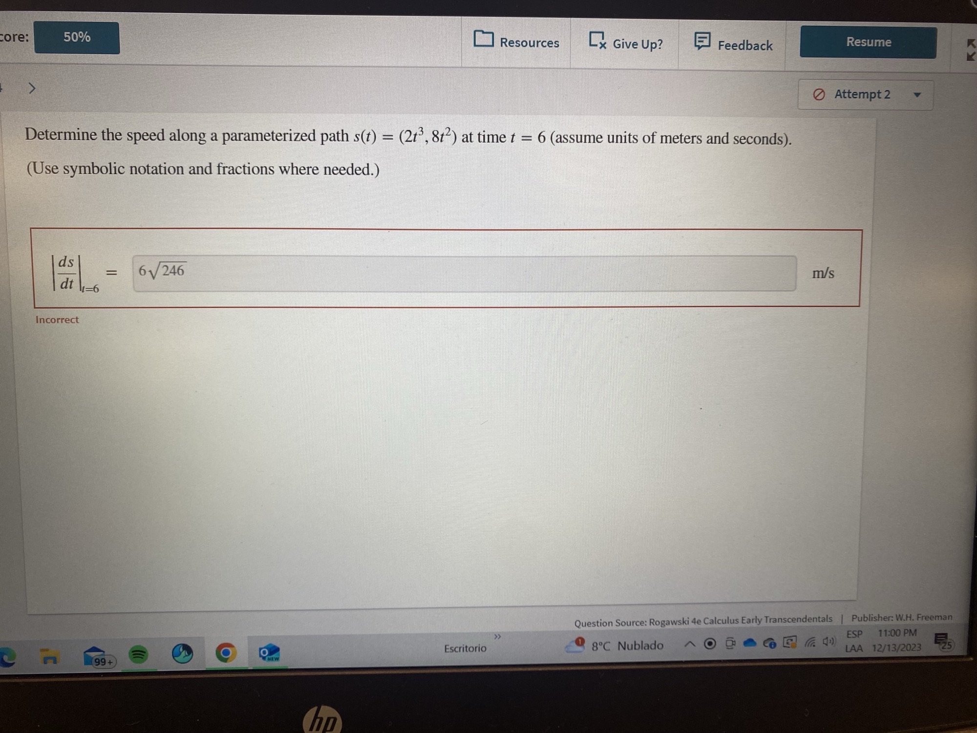 Solved Determine the speed along a parameterized path | Chegg.com