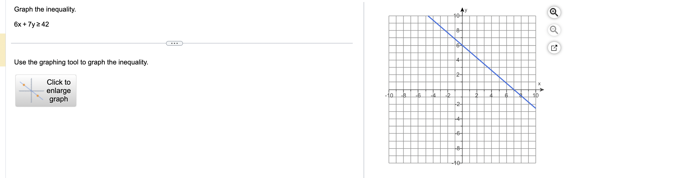 Solved Graph the inequality. 6x+7y≥42 Use the graphing tool | Chegg.com