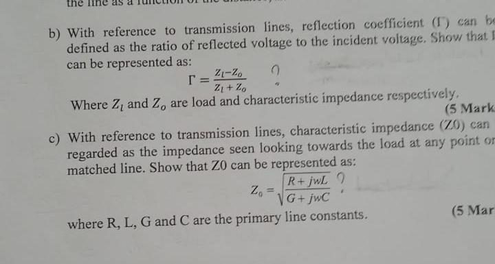 Solved b) With reference to transmission lines, reflection | Chegg.com