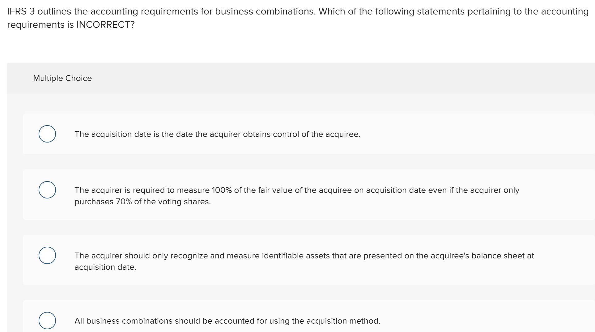 Solved IFRS 3 ﻿outlines the accounting requirements for | Chegg.com