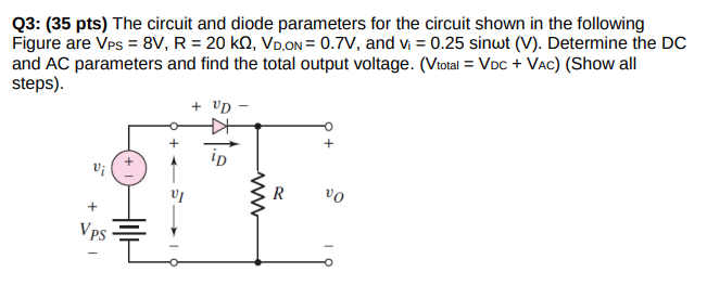 Solved Q3: (35 pts) The circuit and diode parameters for the | Chegg.com