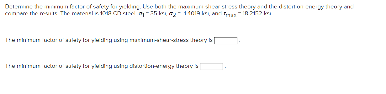 Solved Determine the minimum factor of safety for yielding. | Chegg.com