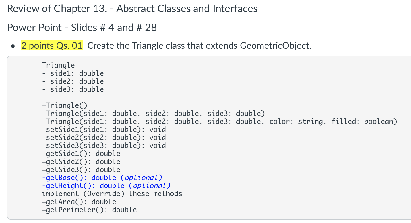 Solved Review of Chapter 13. - Abstract Classes and | Chegg.com