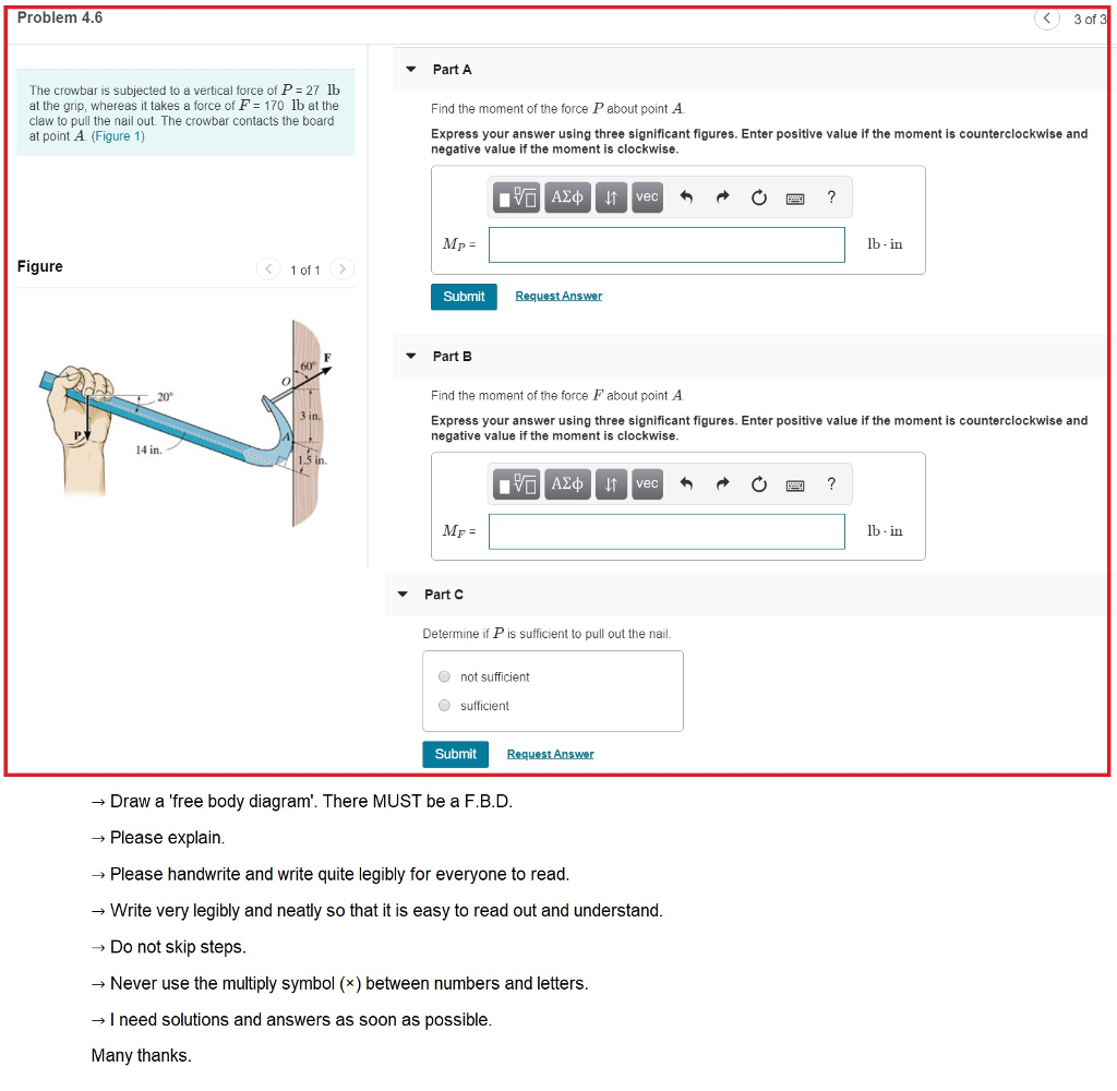 Solved Problem 4.6 Part A The crowbar is subjected to a | Chegg.com