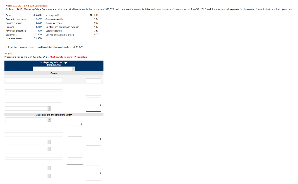 Solved Problem 1-3A (Part Level Submission) On June 1, 2017, | Chegg.com