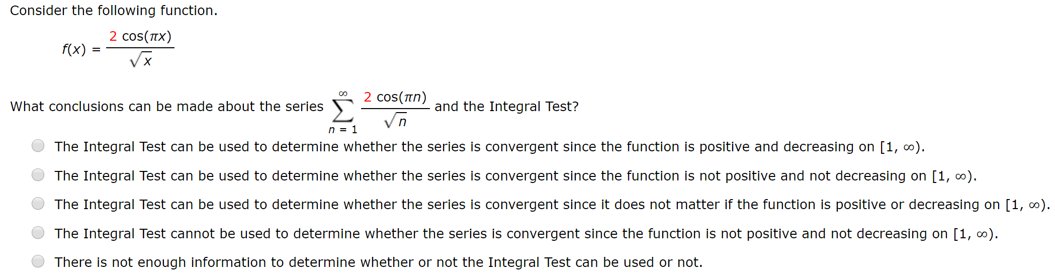 Solved Consider the following function. 2 cos(ix) f(x) = x 2 | Chegg.com