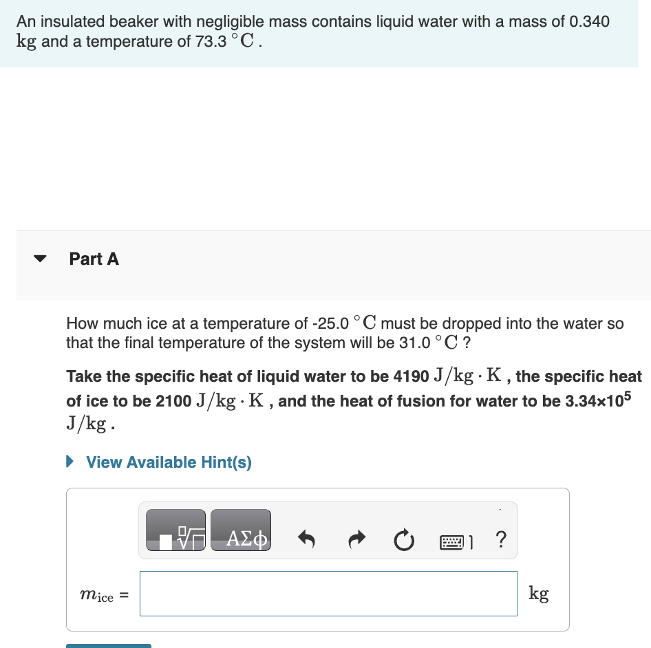 Solved An insulated beaker with negligible mass contains | Chegg.com