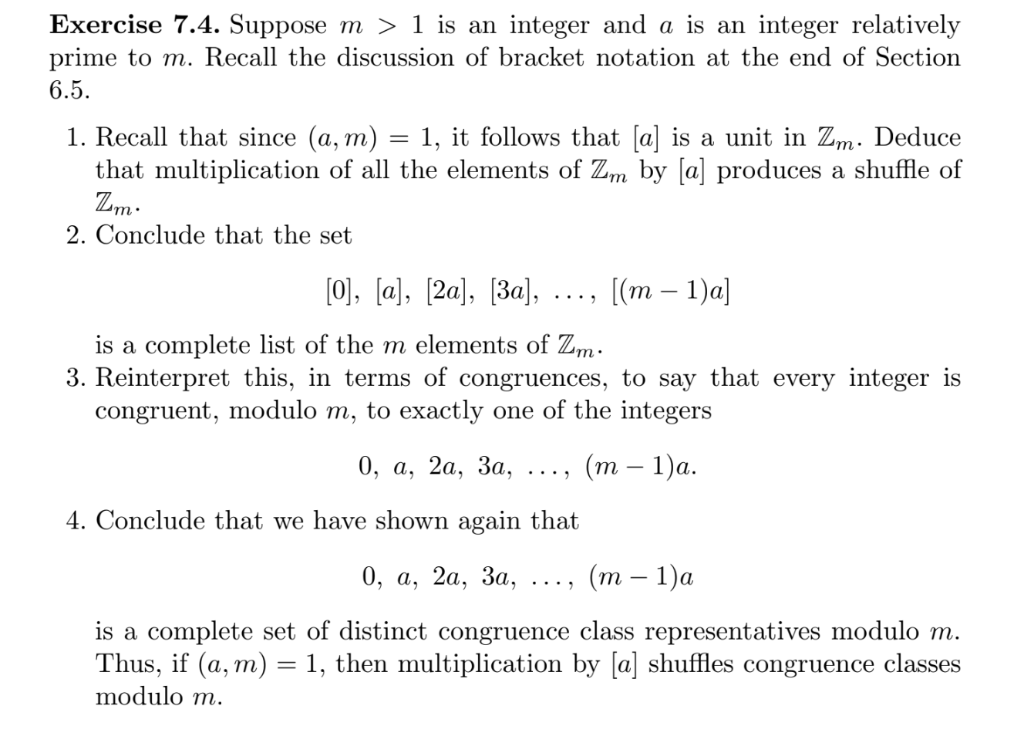 Solved Exercise 7.4. Suppose m > 1 is an integer and a is an | Chegg.com