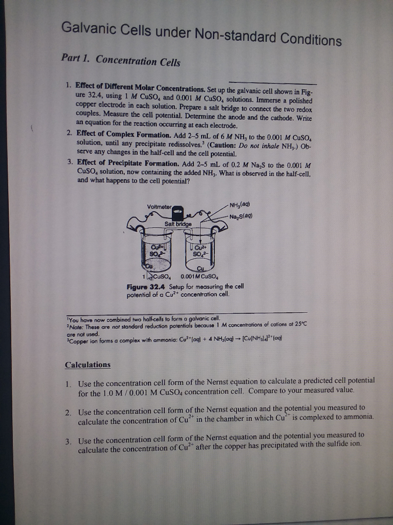 Galvanic Cells under Non-standard Conditions Part 1. | Chegg.com