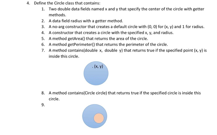 Solved 4. Define the Circle class that contains: Two double | Chegg.com