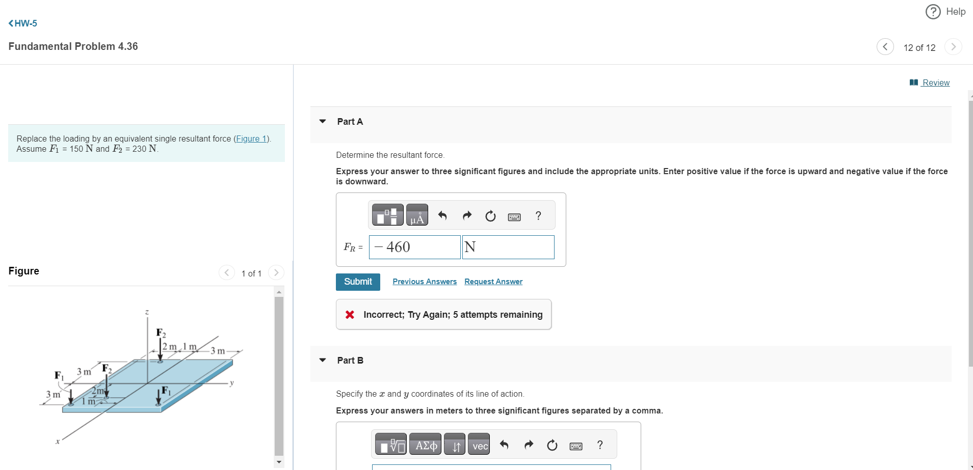 Solved Replace the loading by an equivalent single resultant | Chegg.com