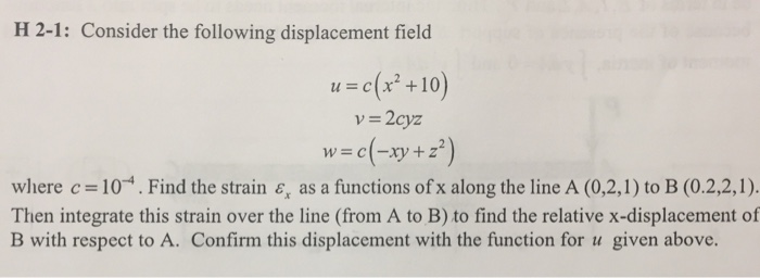 Solved Consider the following displacement field u = c(x^2 | Chegg.com