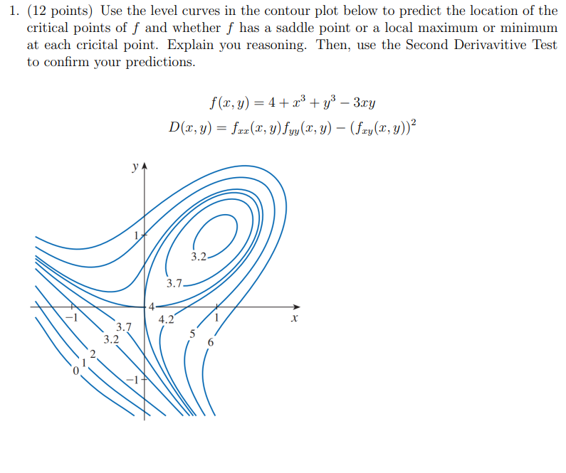 Solved (12 ﻿points) ﻿Use the level curves in ﻿the contour | Chegg.com