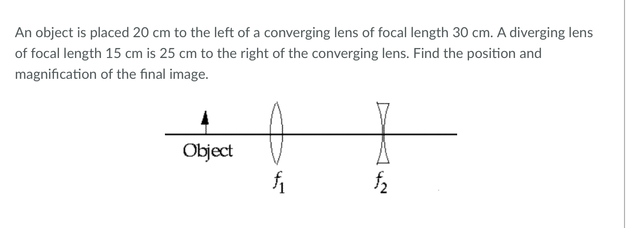 Solved An object is placed 20 cm to the left of a converging | Chegg.com