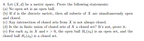 Solved Let (x,d) ﻿be a metric space. Prove the following | Chegg.com