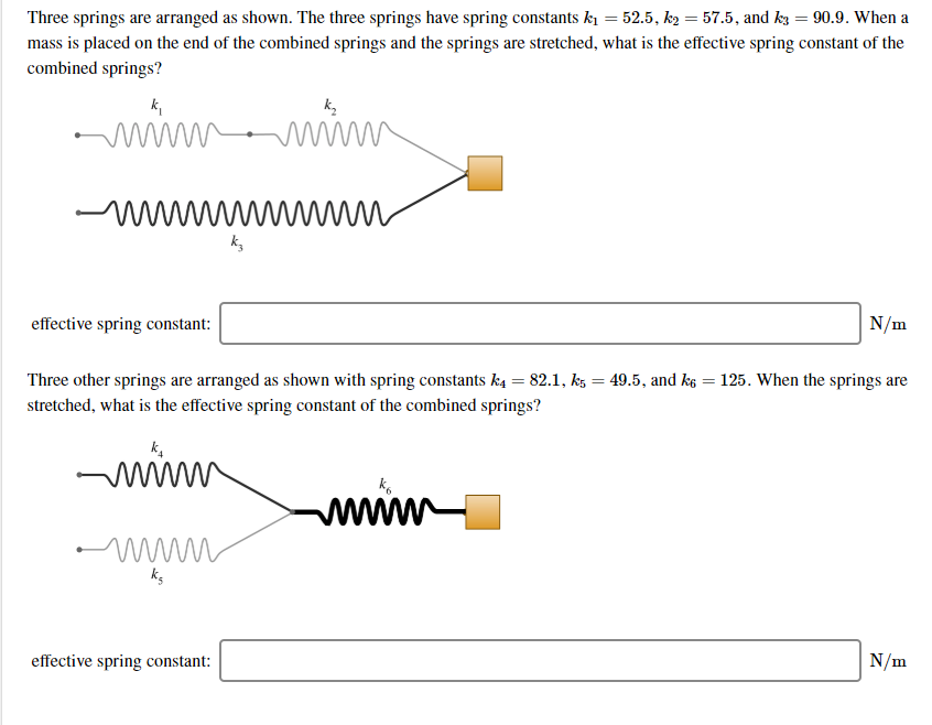 Solved Three springs are arranged as shown. The three | Chegg.com