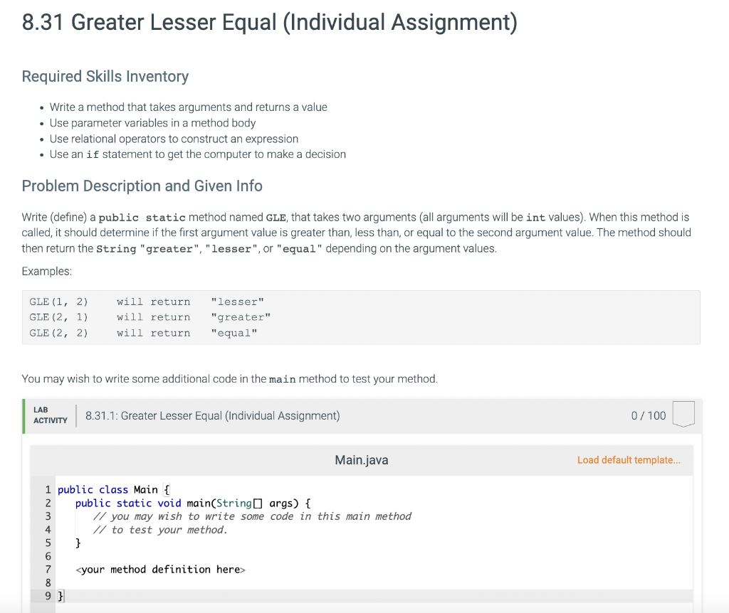 Solved 8.31 Greater Lesser Equal (Individual Assignment) | Chegg.com