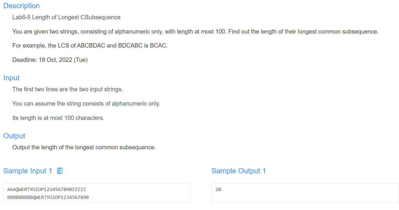 Solved Description Lab6-5 Length of Longest CSubsequence You | Chegg.com