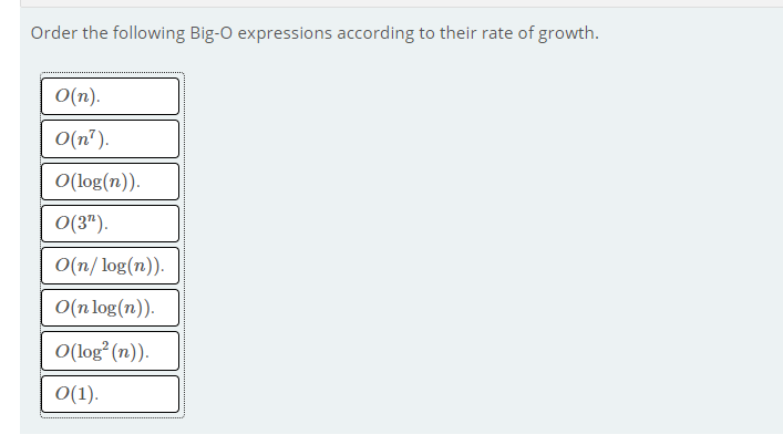 Solved Order the following Big-O expressions according to | Chegg.com