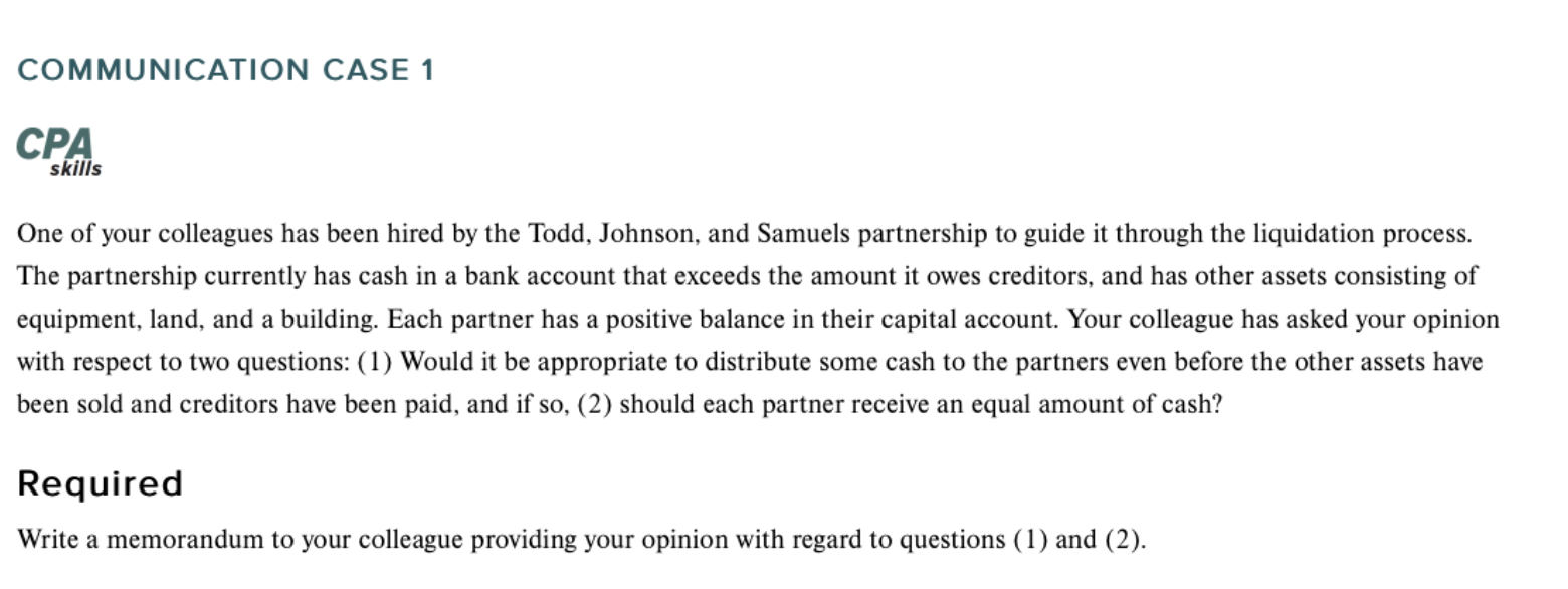 Solved COMMUNICATION CASE 1 CPA skills One of your | Chegg.com
