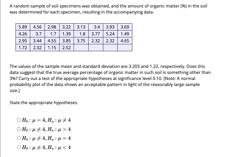 Solved A random sample of soil specimens was obtained, and | Chegg.com
