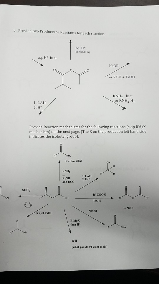 Solved b. Provide two Products or Reactants for each | Chegg.com