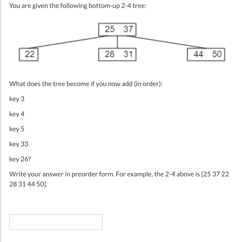 Solved You are given the following bottom-up 2-4 tree: What | Chegg.com