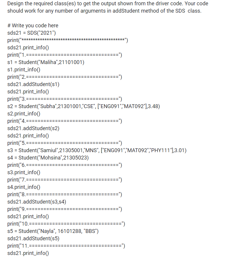 Solved Design the required class(es) to get the output shown | Chegg.com
