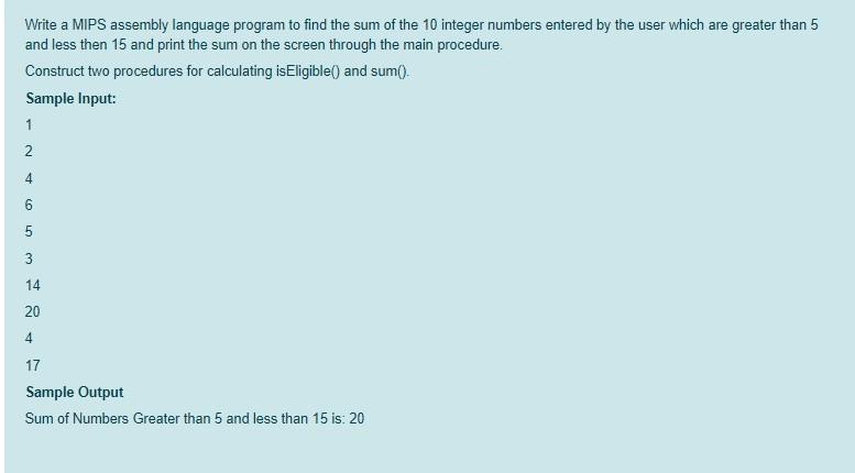Solved Write a MIPS assembly language program to find the | Chegg.com