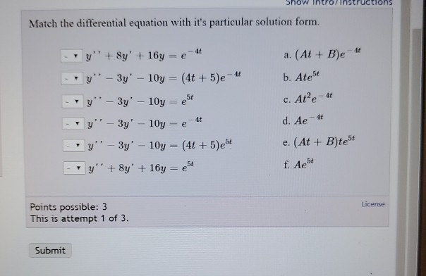 Solved Show Intro/Instructions Match the differential | Chegg.com