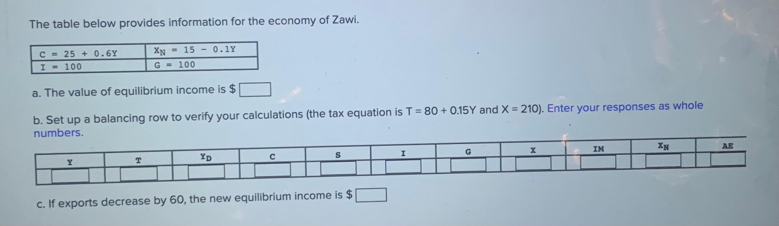 Solved The table below provides information for the economy | Chegg.com
